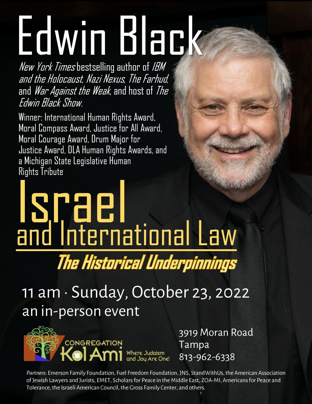 Israel and International Law for Kol Ami Tampa | Edwin Black